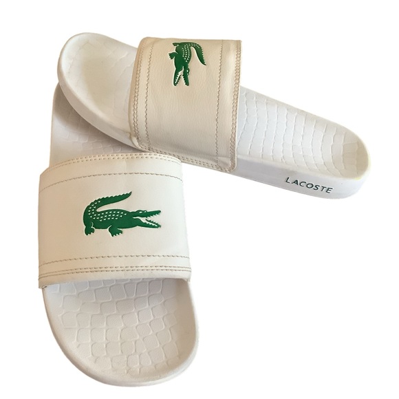 Lacoste | Shoes | Lacoste Fraisier Whgite Slides Green Croc Logo Euc ...